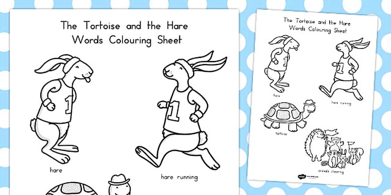 The Tortoise and the Hare Words Colouring Sheet - Twinkl