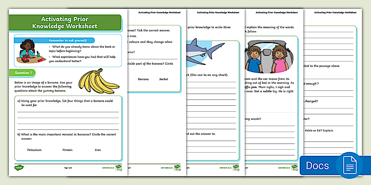 Reading Comprehension Skills: Activating Prior Knowledge Worksheet (Year 3-4)