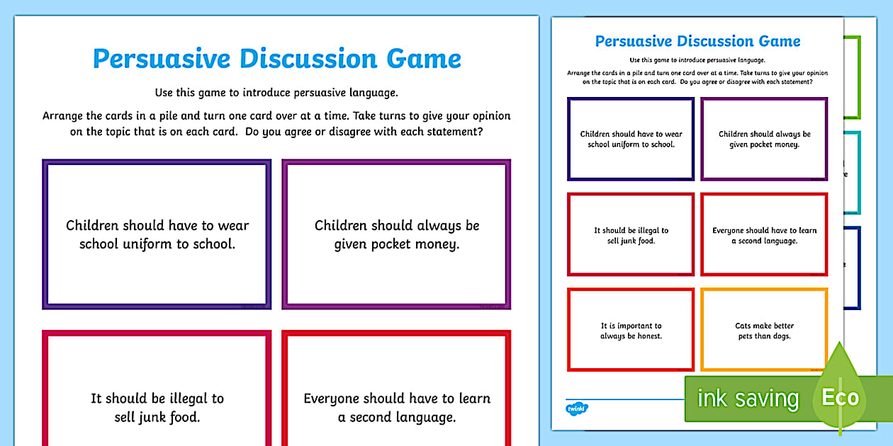 Editable Persuasive Discussion Game (teacher made) - Twinkl