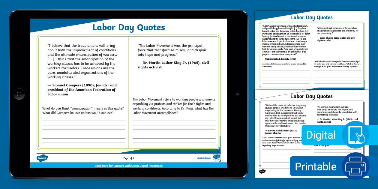 Labor Day Quotes Activity for 6th-8th Grade | Twinkl USA