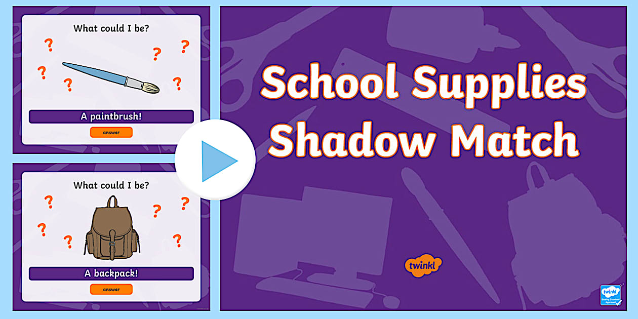School Supplies Shadow Match PowerPoint (teacher made)