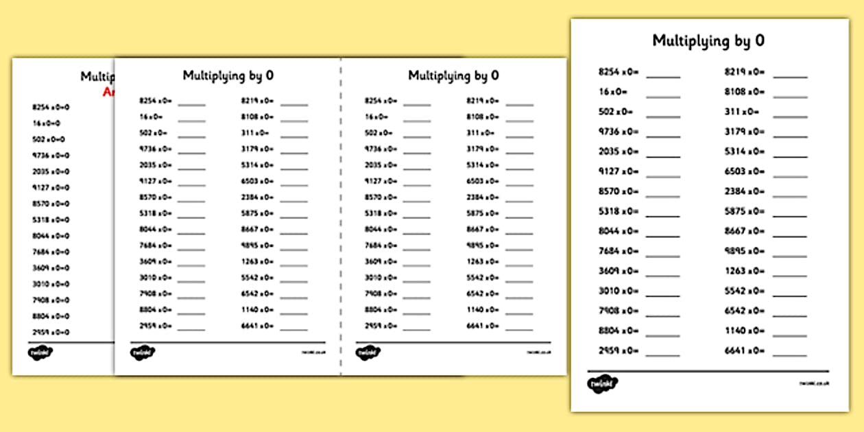 Multiplying by 0 A5 Worksheet / Worksheet (teacher made)