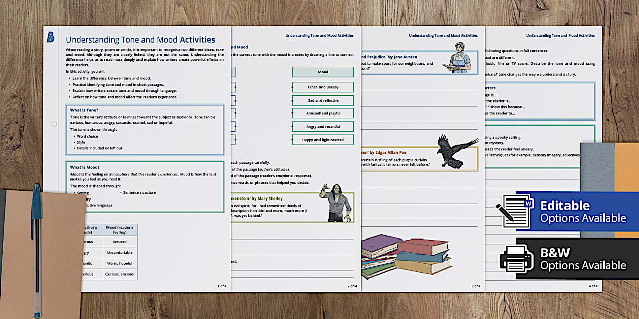 Understanding Tone and Mood Activity Sheet - Twinkl