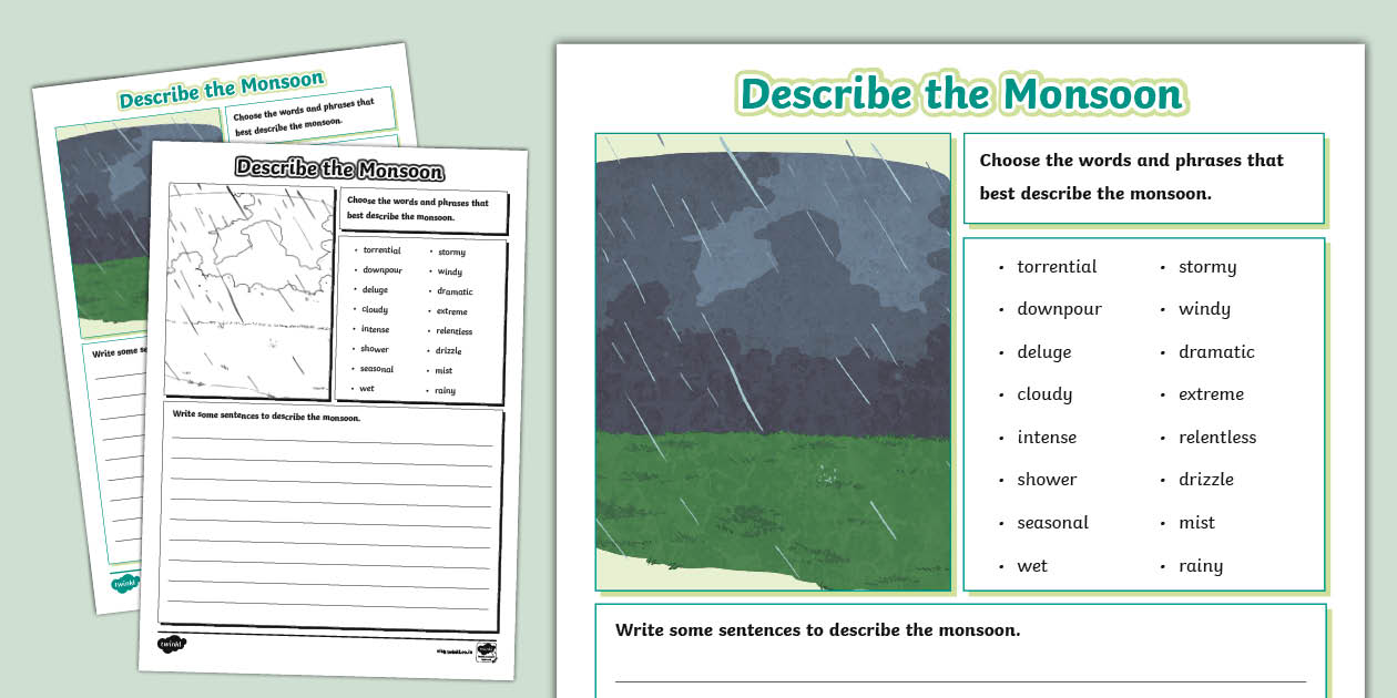Describe the Monsoon Worksheet (teacher made) - Twinkl
