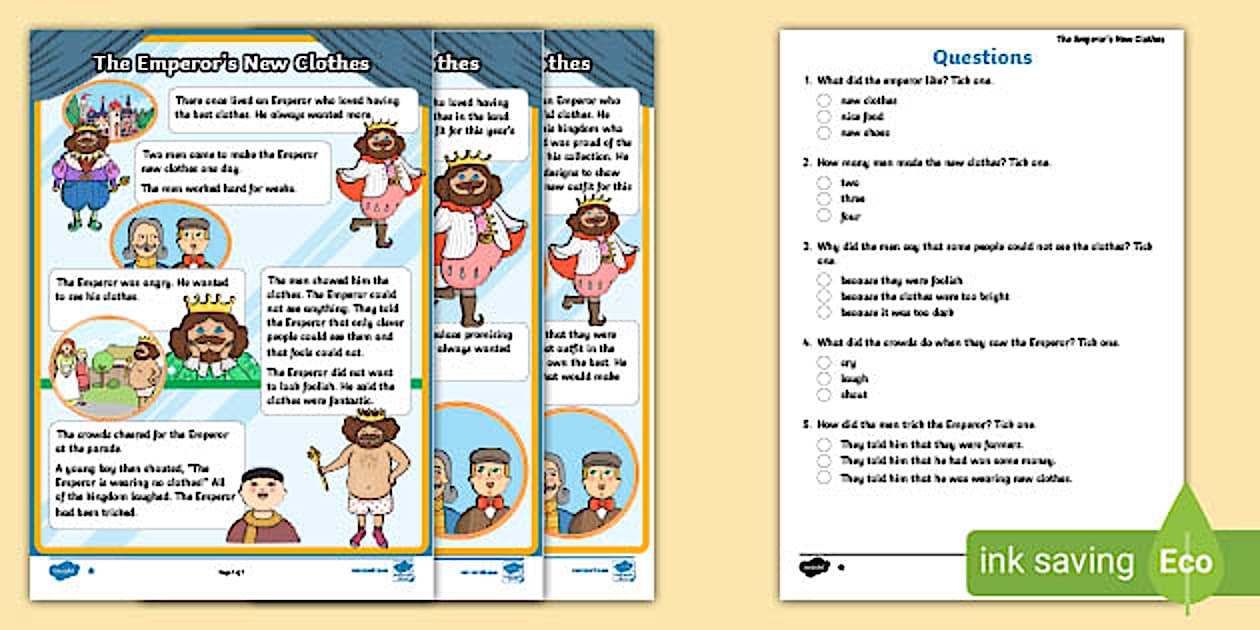 KS1 The Emperor's New Clothes Reading Comprehension - Twinkl