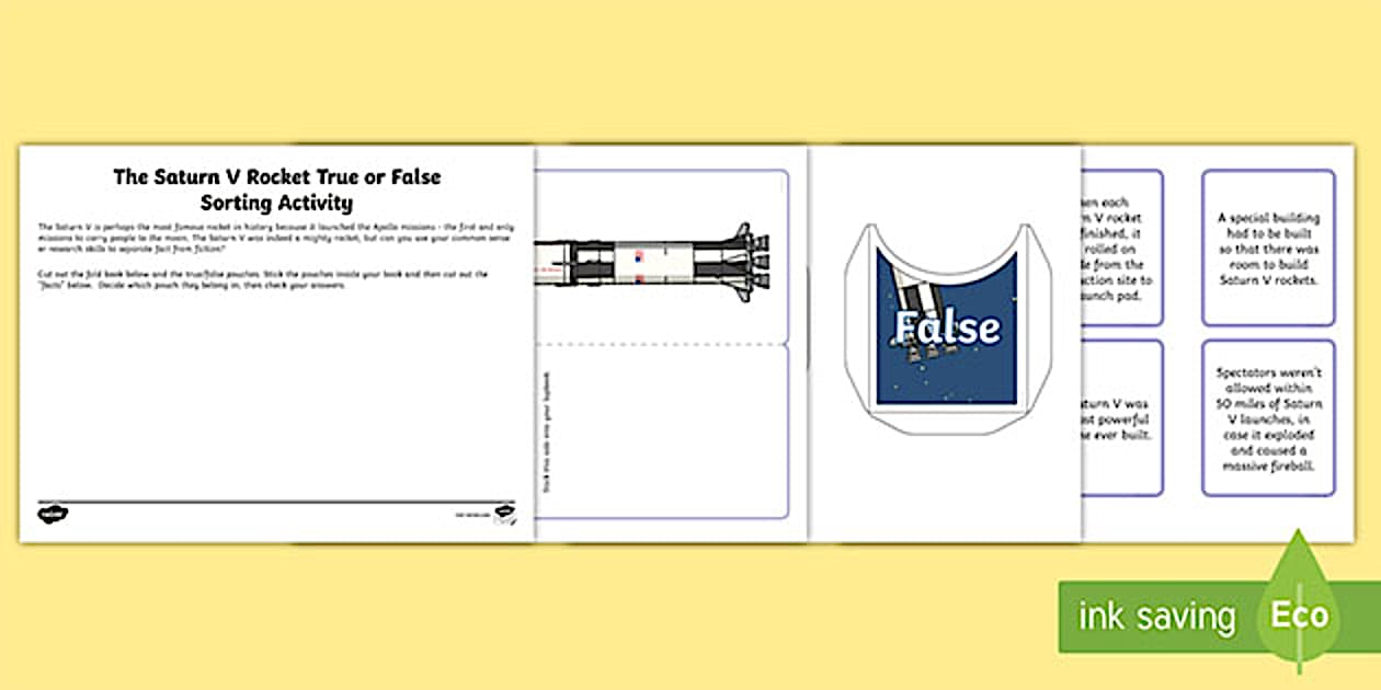 The Saturn V Rocket True or False Sorting Worksheet for 3rd-5th Grade