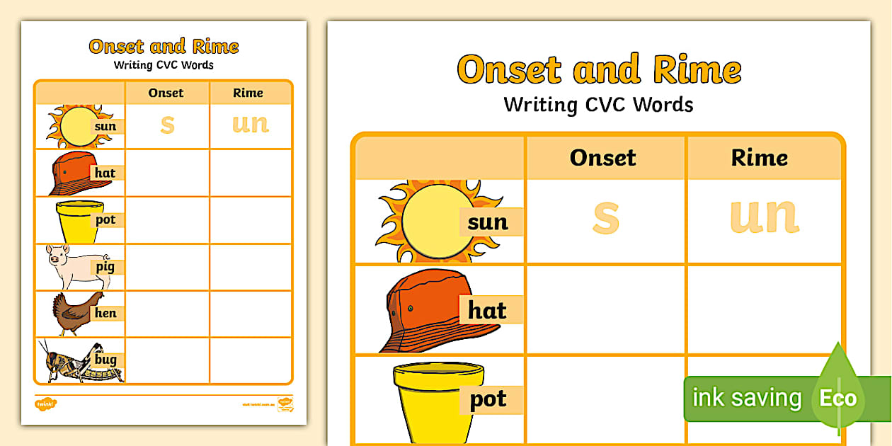 Onset and Rime Writing CVC Activity (teacher made) - Twinkl