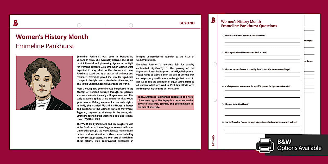 Women's History Month Emmeline Pankhurst - Twinkl