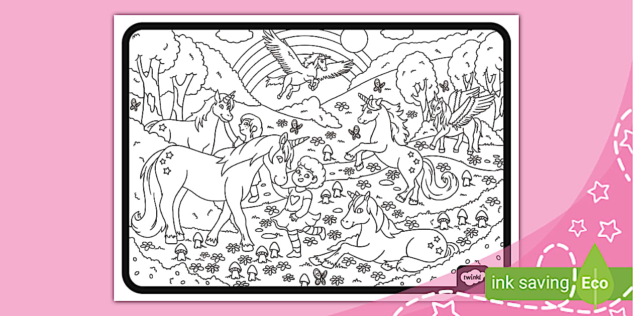Busy Picture Unicorn Colouring Page (teacher made) - Twinkl