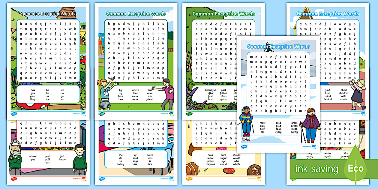 Black and White Year 1 and Year 2 Common Exception Words Word Search ...