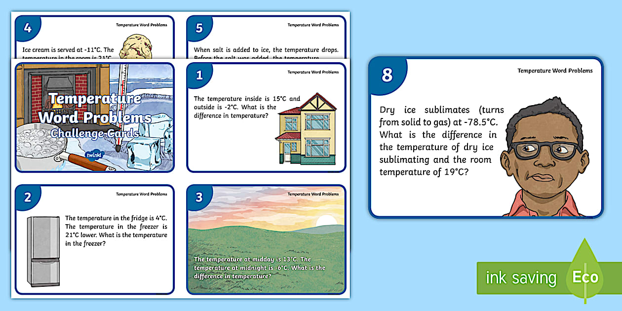 UKS2 Temperature Word Problems Maths Challenge Cards