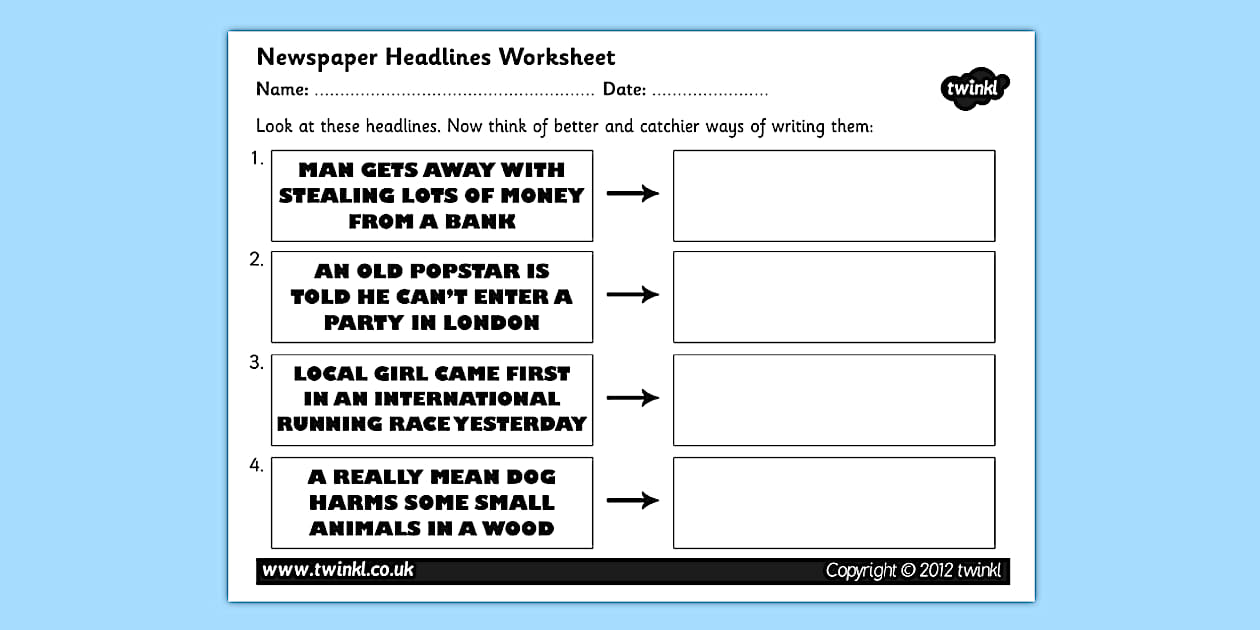 Newspaper Headline Writing Worksheet | KS3/4 English | Beyond