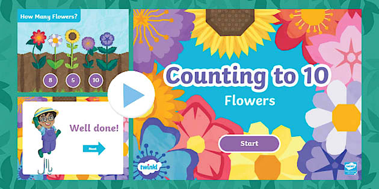 👉 Counting to 10 Flowers PowerPoint (teacher made)