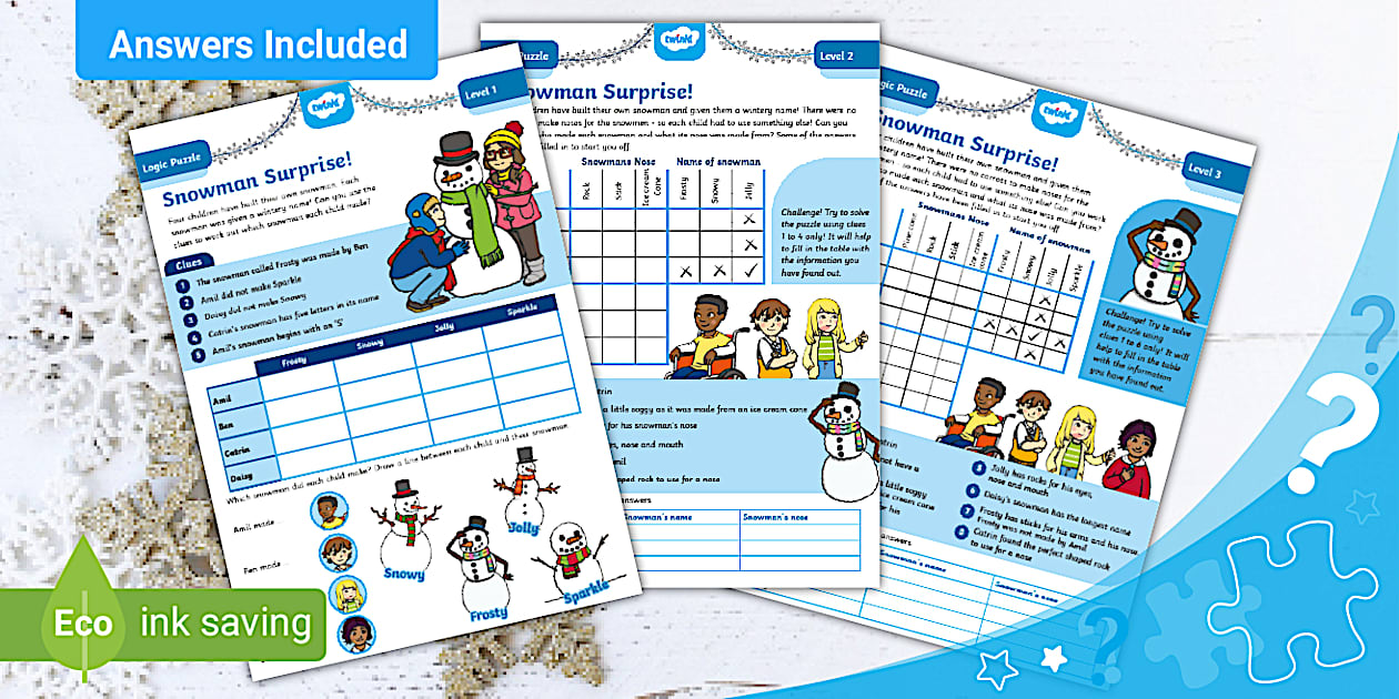 Snowman Surprise! Logic Puzzle - All Levels - Kids Puzzles