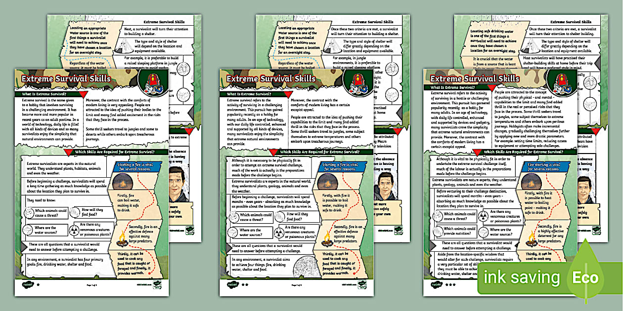 UKS2 Extreme Survival Skills Reading Comprehension Activity