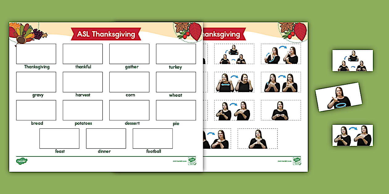 ASL Thanksgiving Cut and Paste Worksheet | Twinkl USA