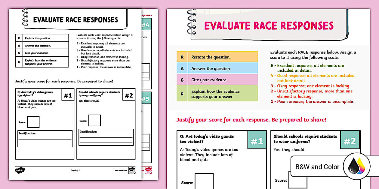 Evaluate RACE Responses Activity for 6th-8th Grade - Twinkl Evaluate RACE Responses Activity for 6th-8th Grade - Twinkl