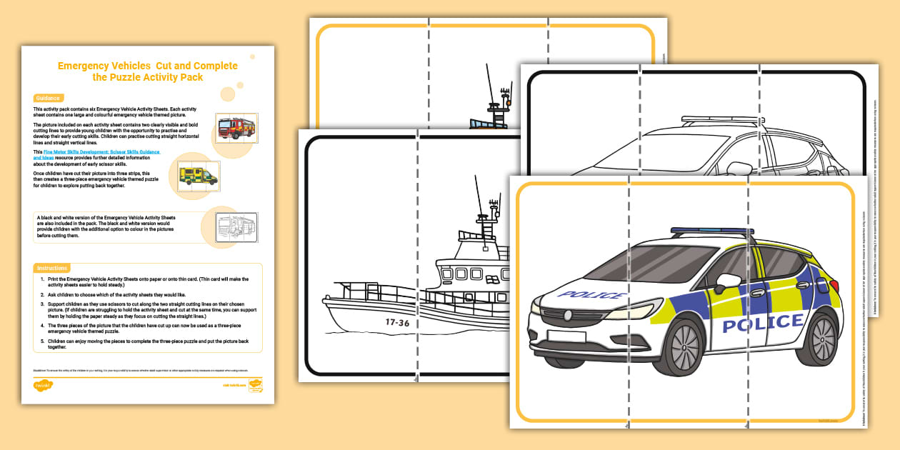 Emergency Vehicles Complete the Puzzle Cutting Skills Pack
