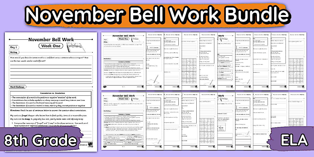 Eighth Grade ELA November Bell Work Bundle