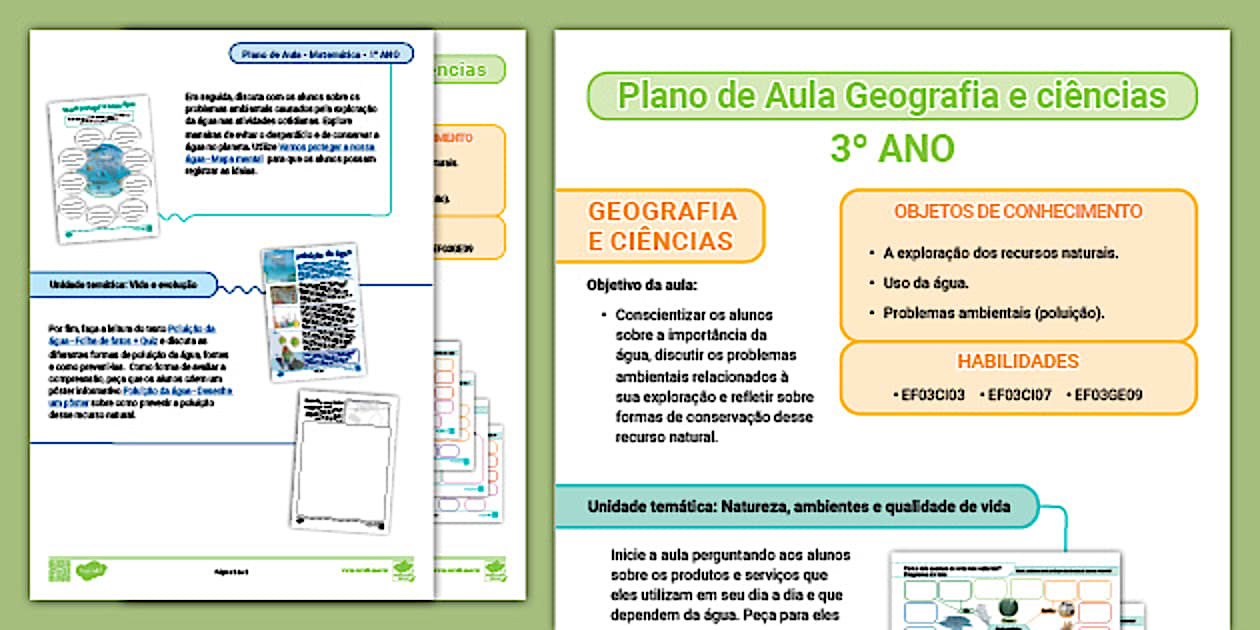 FREE! - Plano de aula 3º ano - Geografia e Ciências: Uso da água
