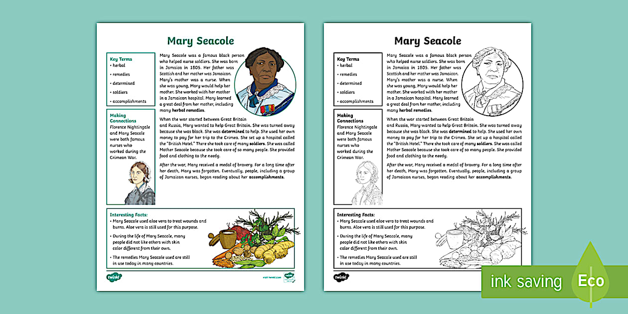 Third Grade Mary Seacole Fact File (Teacher-Made) - Twinkl