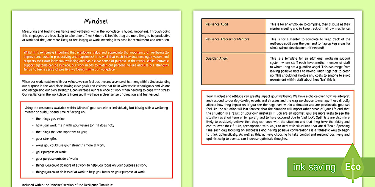 Staff Wellbeing Mindset Information Sheet | Twinkl - Twinkl