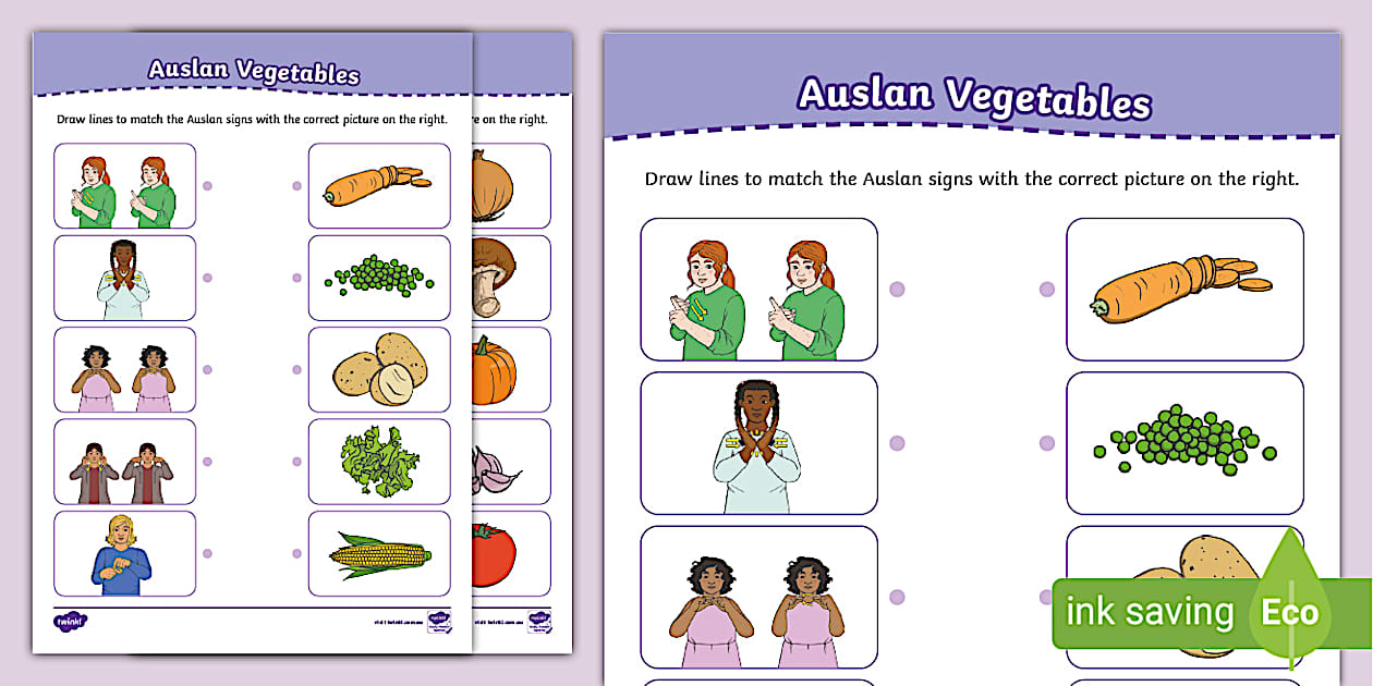 Auslan Vegetables Matching Activity (teacher made) - Twinkl