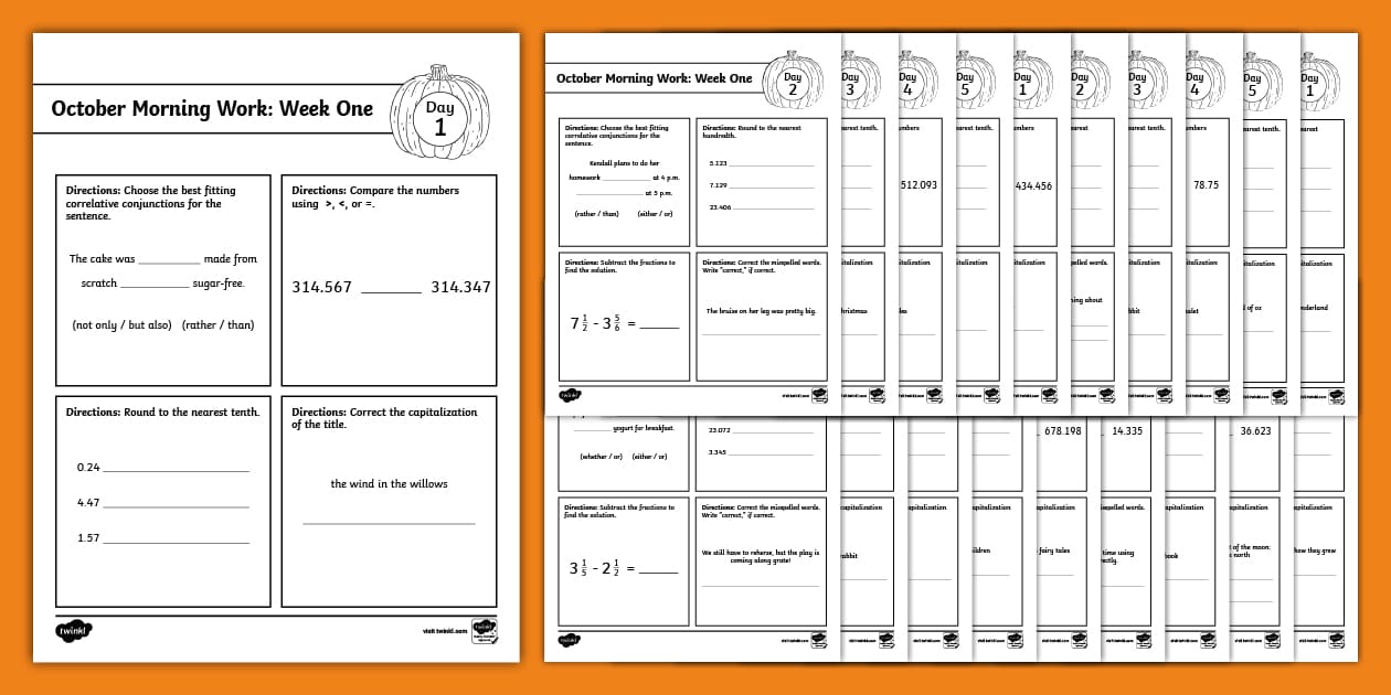 Fifth Grade October Morning Work Bundle (professor feito)
