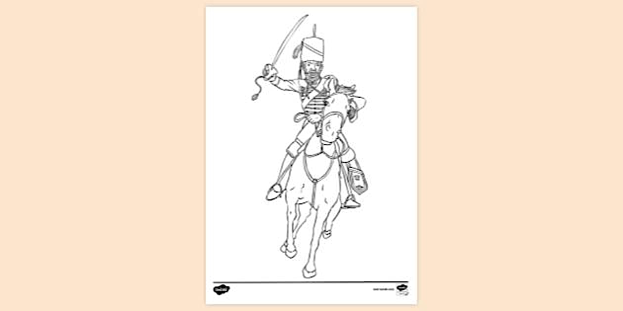 Charge of the Light Brigade Hussar Colouring Sheet - Twinkl