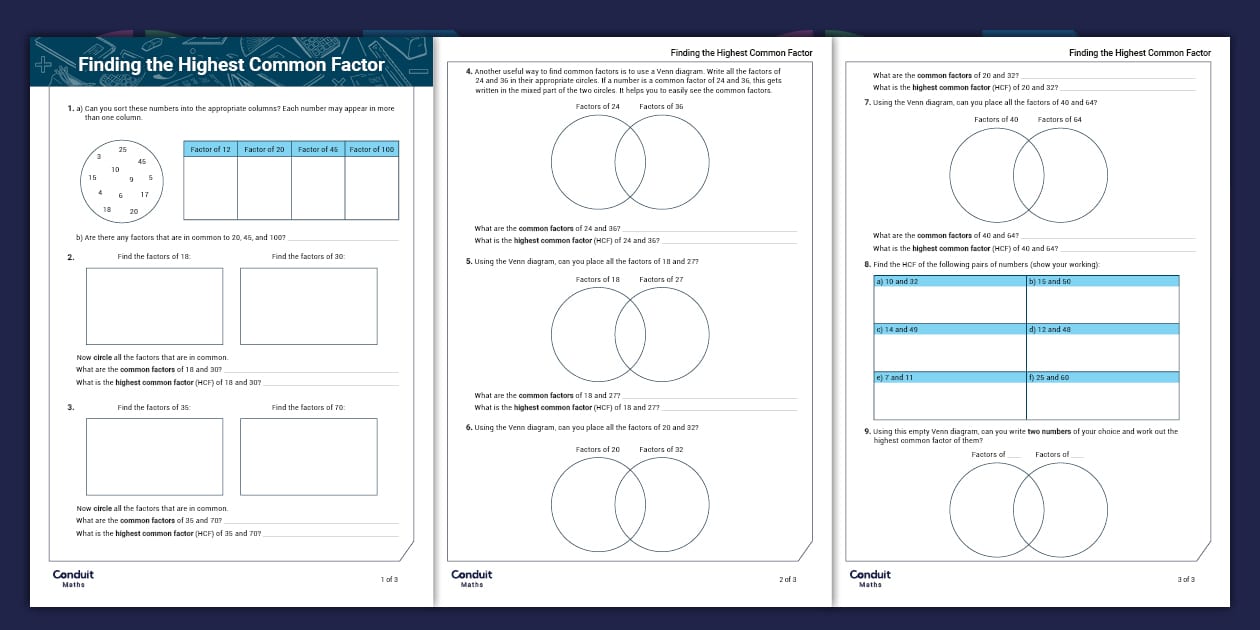 Finding the Highest Common Factor (professor feito) - Twinkl