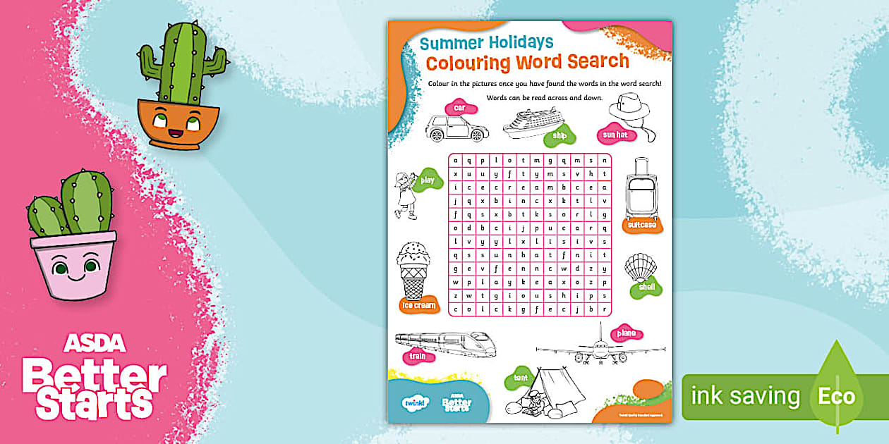 FREE! - ASDA Better Starts: Summer Holiday Colouring Word Search