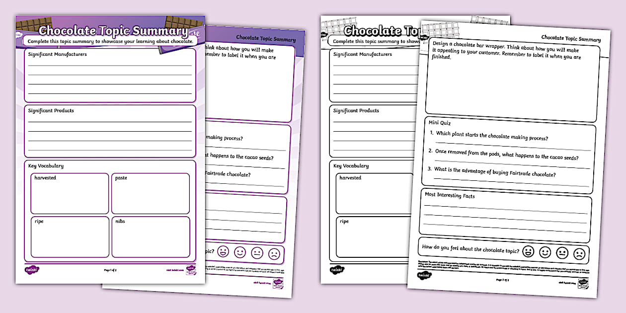 Chocolate Topic Summary Template (teacher made) - Twinkl
