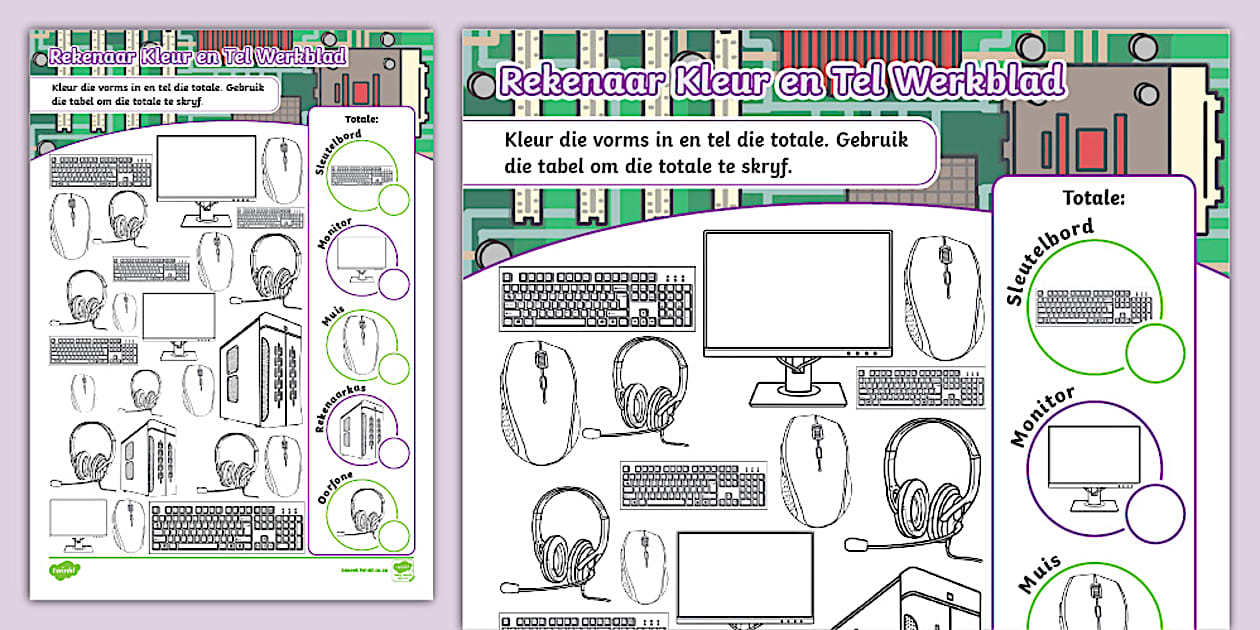 Rekenaar Kleur en Tel Werkblad (teacher made) - Twinkl