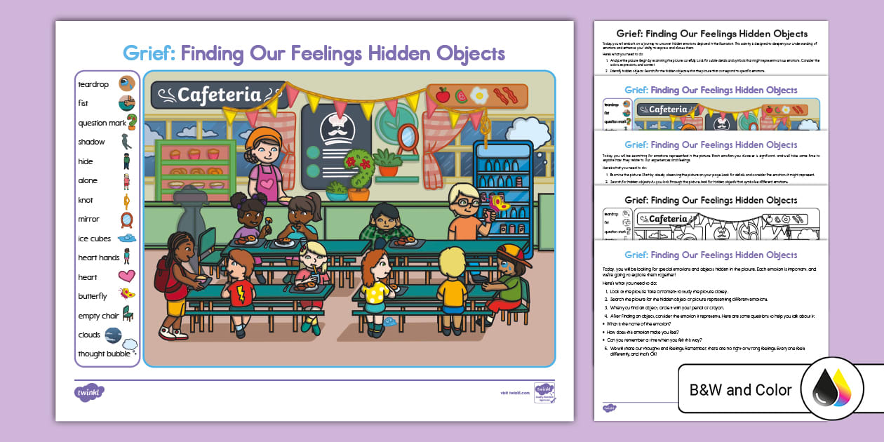Grief: Finding Our Feelings Hidden Objects Activity - Twinkl