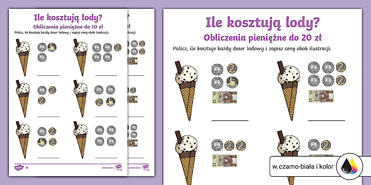 Ile kosztują lody? | Obliczenia pieniężne do 20 zł | Lato