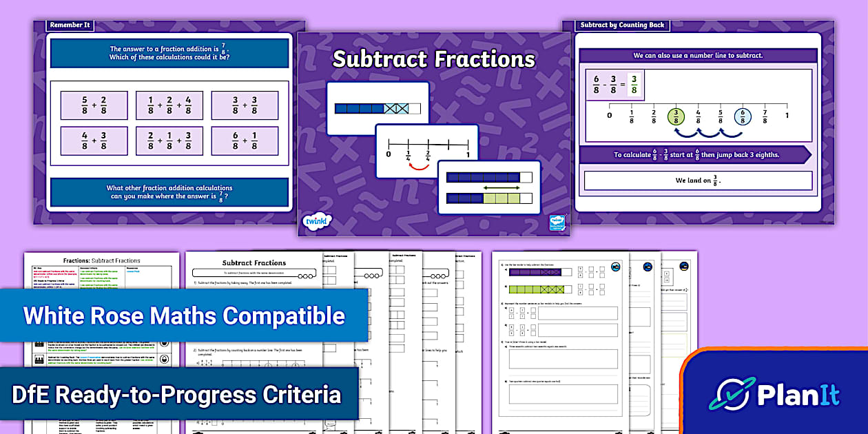 Y3 Subtract Fractions PlanIt Maths Lesson 12 - Twinkl