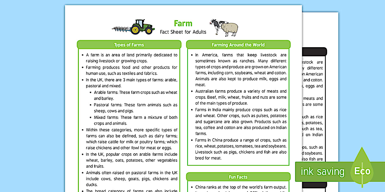 Farm Fact Sheet for Adults (teacher made) - Twinkl