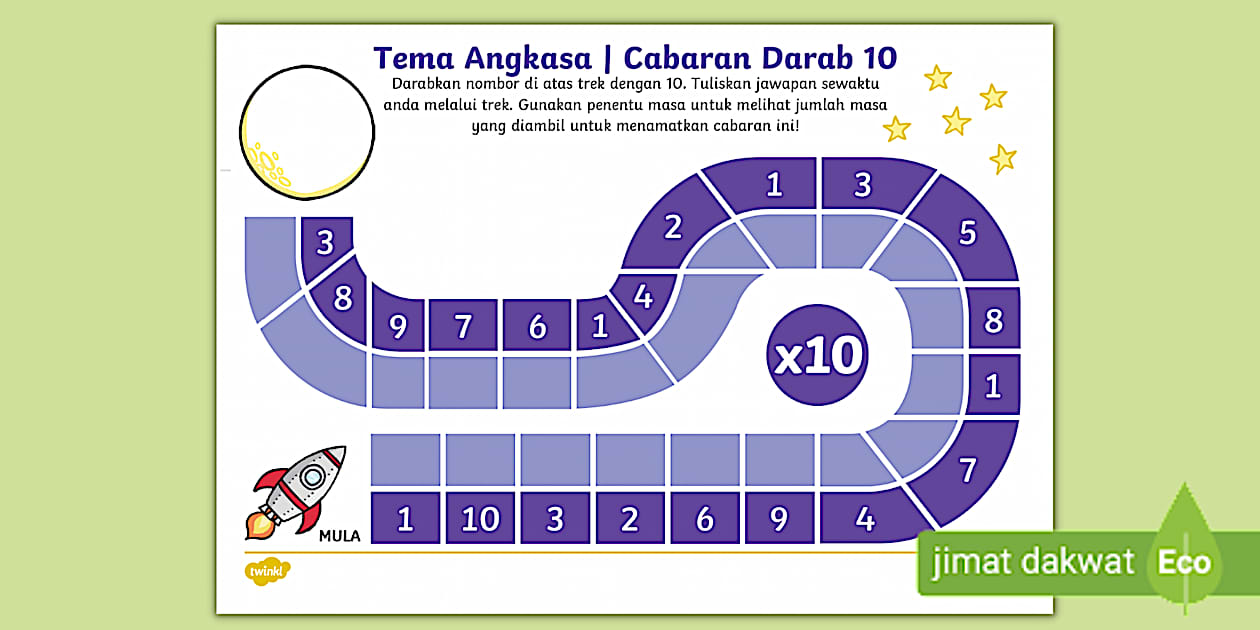Latihan Sifir Darab 10 | Tema Angkasa (teacher made)