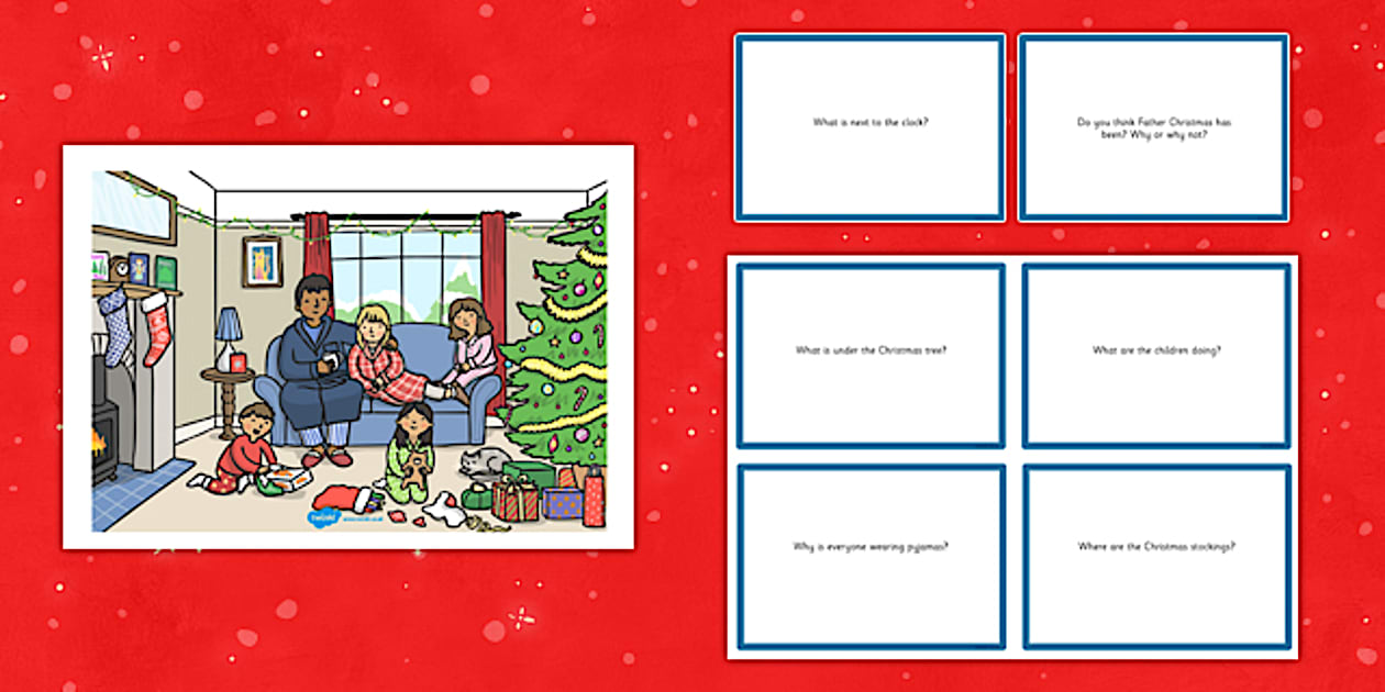 Christmas Morning Scene and Question Cards (teacher made)