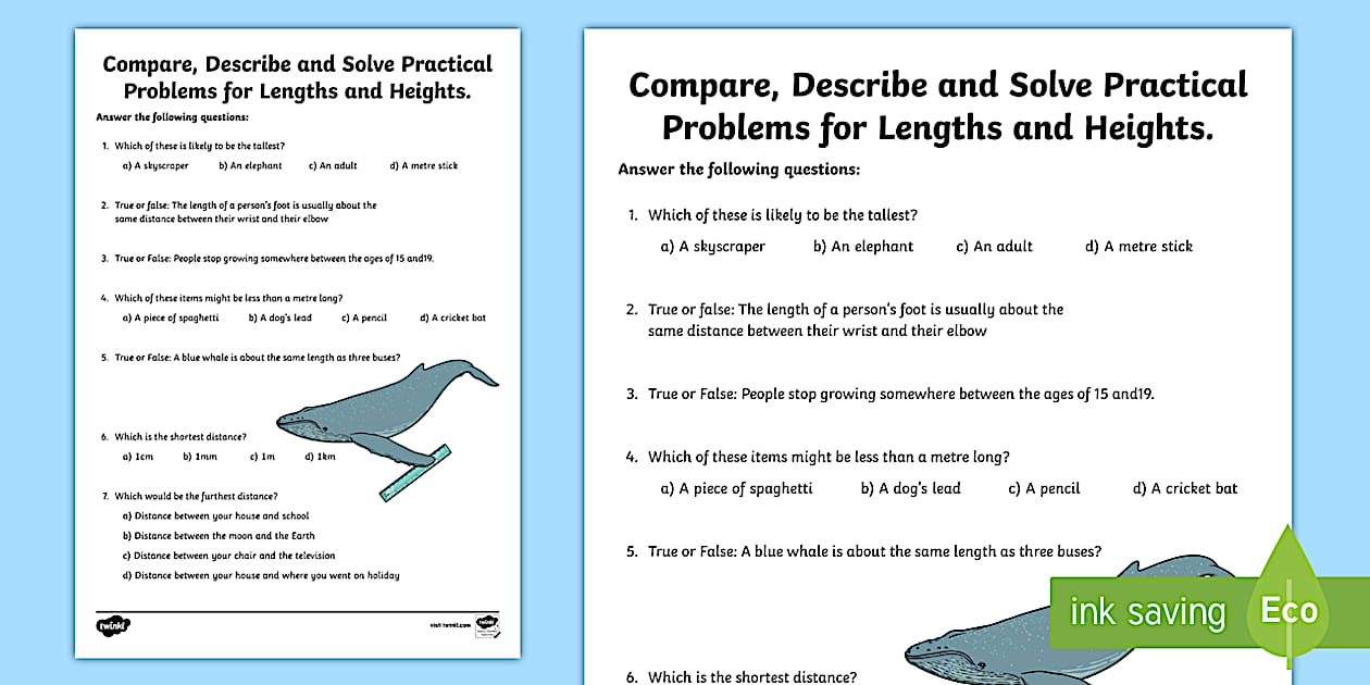 KS2 Practical Problems for Length and Height Worksheet
