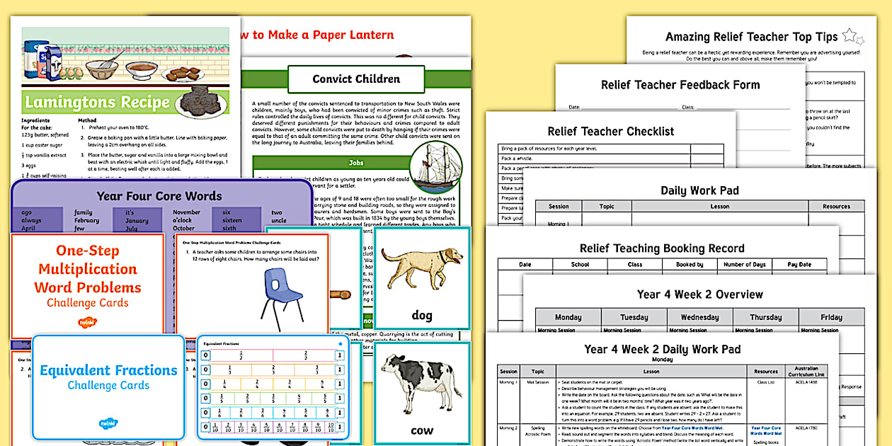 Year 4 Week 2 Relief Teacher Resource Pack (teacher made)