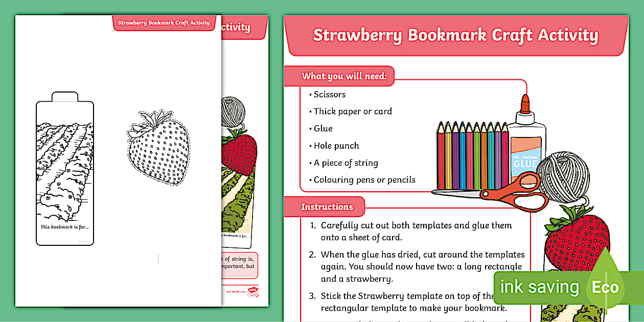 Strawberry Bookmark Craft Activity (teacher made) - Twinkl