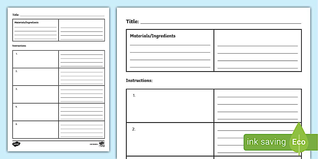 Editable 3rd/4th Class Procedural Writing Template - Twinkl