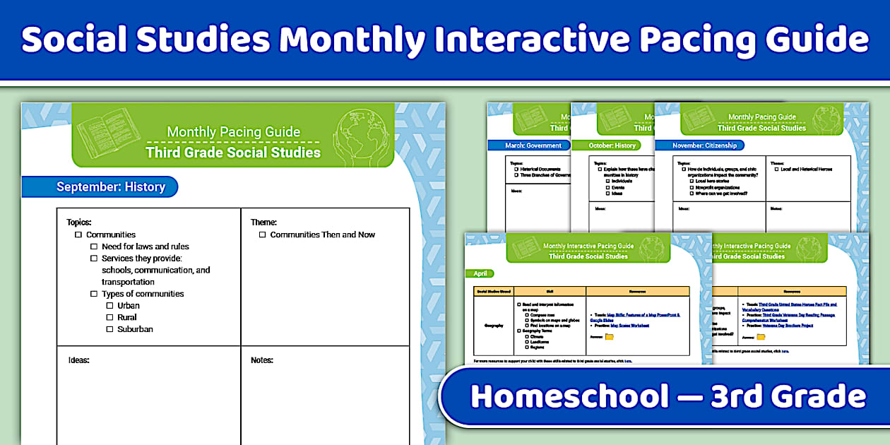 Monthly Homeschool Pacing Guide | Third Grade Social Studies
