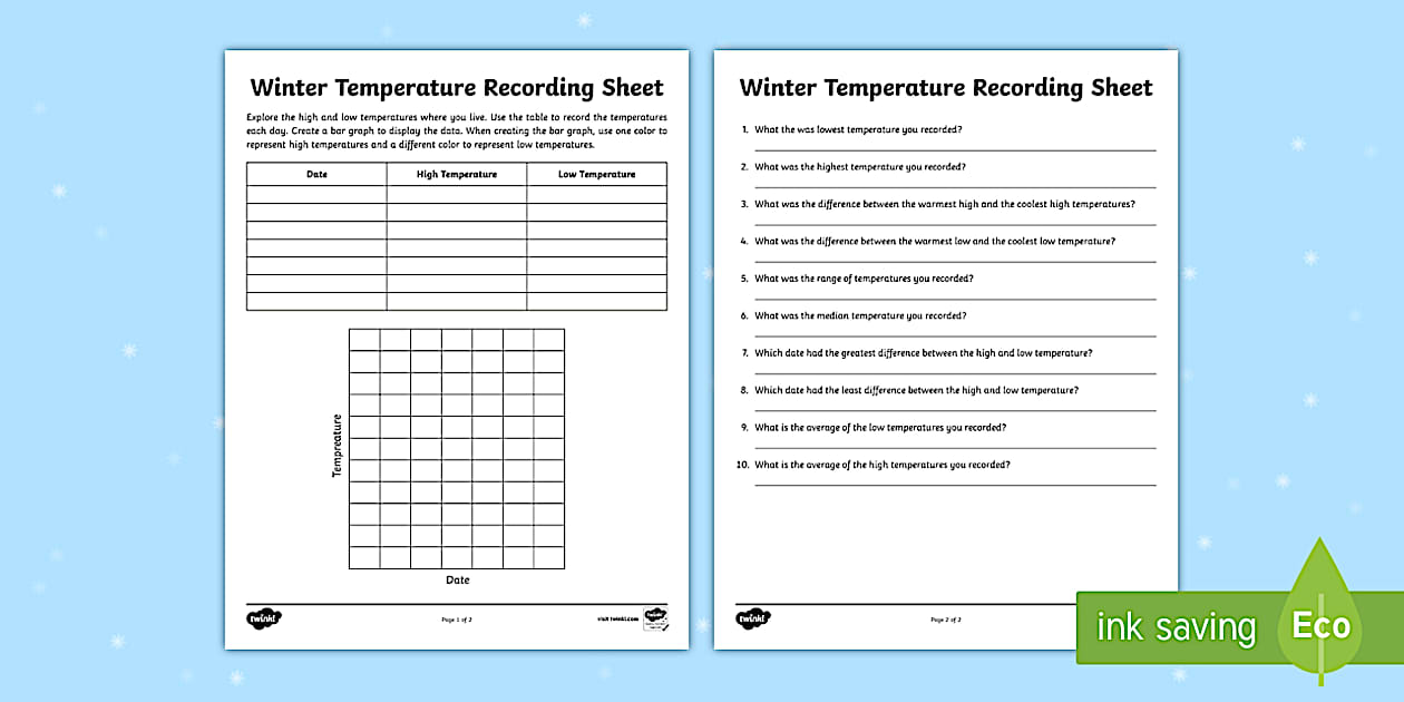 Winter Temperatures Recording and Graphing Activity - Twinkl