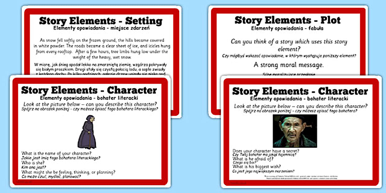 Guided Reading Skills Task Cards Story Elements Polish Translation