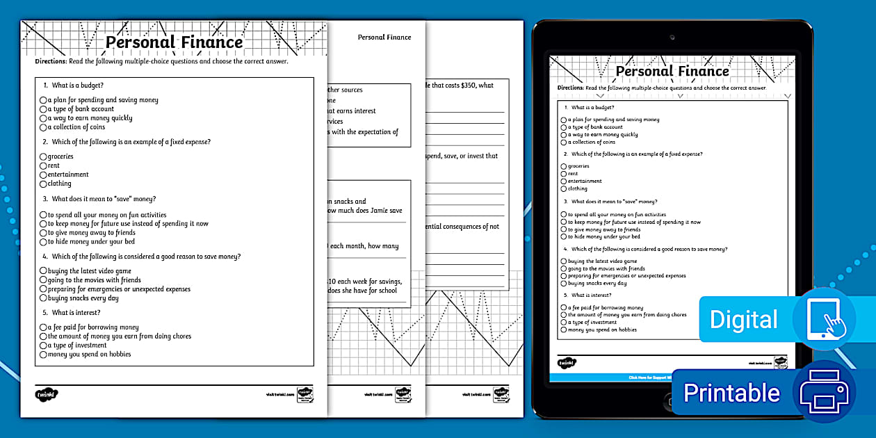 Personal Finance Practice Worksheet for 6th-8th Grade