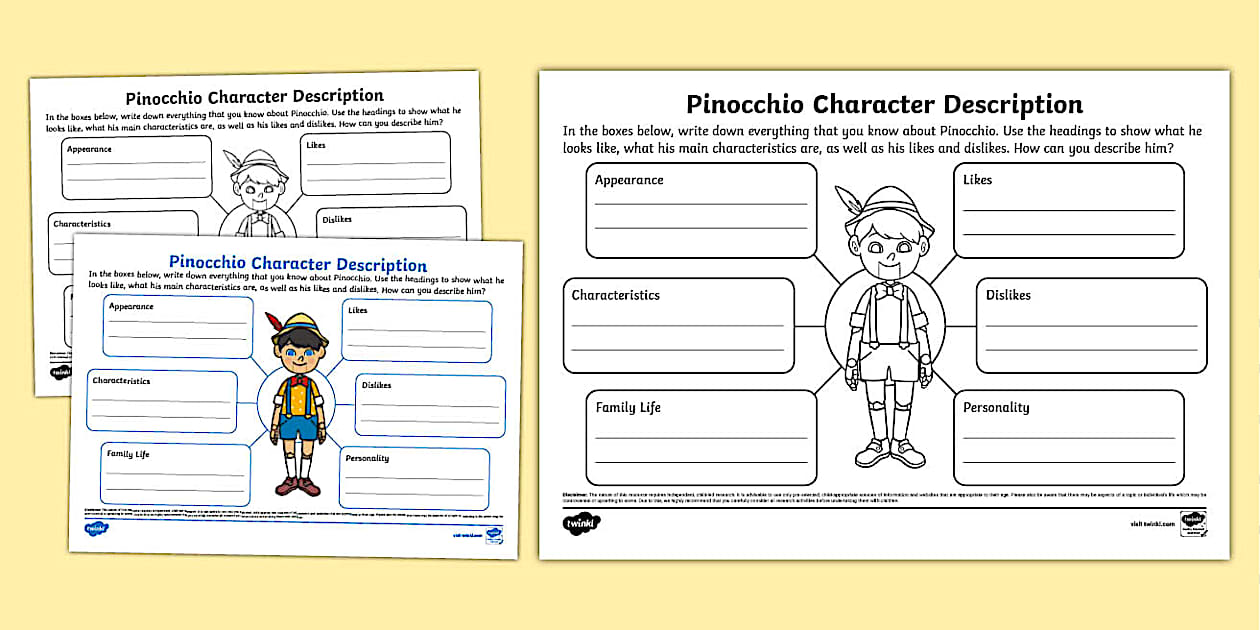 Pinocchio Character Description Mind Map (teacher made)