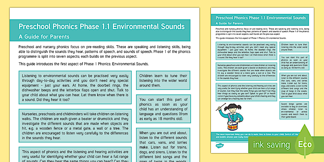 Preschool Phonics Phase 1.1 Environmental Sounds Guide for Parents