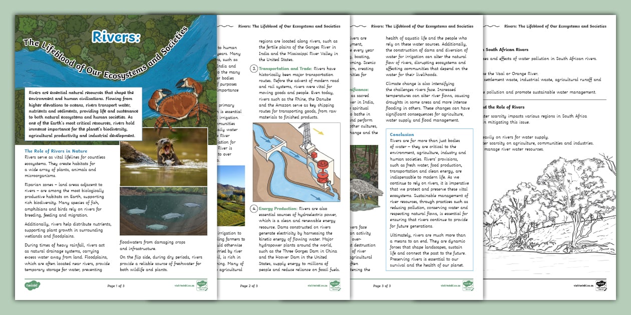 Geography - The Importance of Rivers Activity (teacher made)